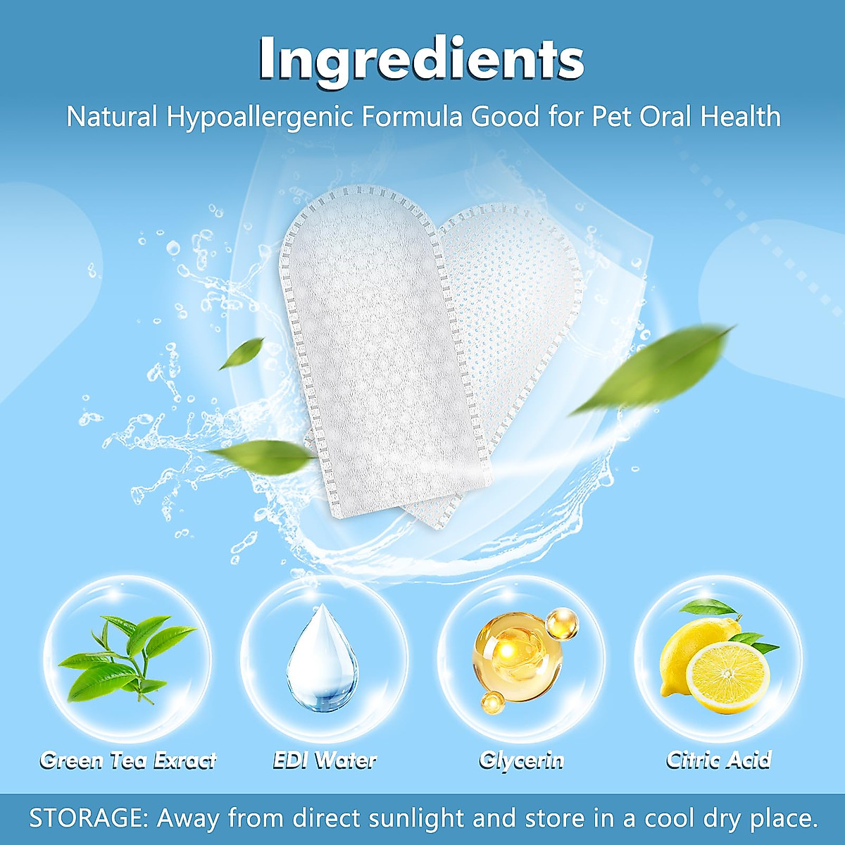 Vannon Pet Dental Care Finger Wipes, Pet Teeth Cleaning Wipes for Cats and Dogs, Dog Teeth Wipes, Freshen Breath, Reduce Plaque & Tartar, 50PCS