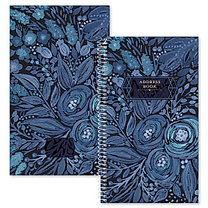 Navy Blossoms Address Book - 94 Pages; 5" x 8-1/2", Spiral-Bound, 50 Replacement Cover Stickers