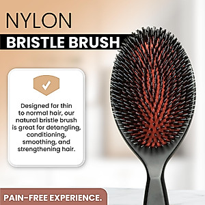 Since 1869 Hand Made In Germany - Nylon Boar Bristle Brush Suitable For Normal to Thick Hair - Gently Detangles, No Pulling or Split Ends - Softens and Improves Texture, Stimulates Scalp (Large)