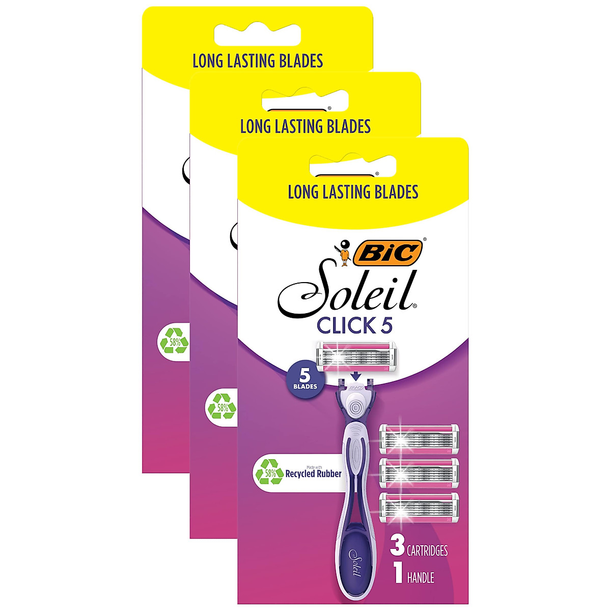 BIC Soleil Click 5 Women's 5-Blade Disposable Razor, 1 Handle and 3 Cartridges (Pack of 3)