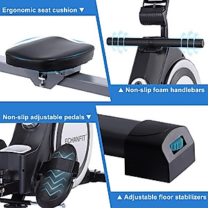 ECHANFIT Magnetic Rowing Machine with 350 LB Max Capacity Foldable Rower for Home Use, Bluetooth Fitness App with LCD Monitor for Full Body Workout