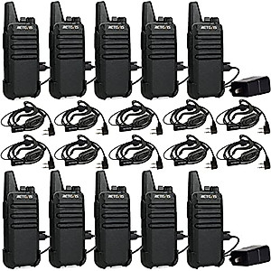 Retevis RT22 2 Way Radios Walkie Talkies,Rechargeable Long Range Two Way Radio,16 CH VOX Small Emergency 2 Pin Earpiece Headset,for School Retail Church Restaurant (Packed in Pairs with 5 Boxes)