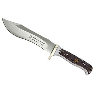 SGB Puma Buffalo Hunter POM Commando Staghorn Fixed Blade Hunting Knife with Leather Sheath