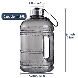 Lizbin Water Jug 1.9L Big Water Bottle, Large Capacity Sports Water Bottle, Leak proof Container Portable Wide Mouth Water Bottles for Outdoor Sports Travel Fitness Gym Cycling Camping Hiking (Black)