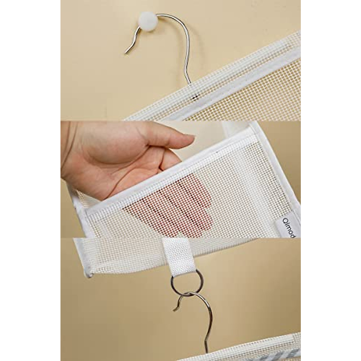 Qimodo Small Hanging Mesh Shower Caddy,Solid Bathroom Toiletry Organizer Bag with Rotatable Hanger (pure white)