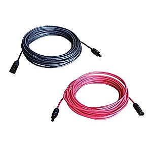 WindyNation 10 Gauge 10 AWG Pair 100 Feet Black +100 Feet Red Solar Panel Extension Cable Wire Solar Connectors
