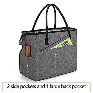 YARWO Knitting Crochet Bag, Yarn Storage Tote Bag for WIP Projects, Yarn Skeins, Crochet Hooks and Knitting Needles, Gray with Arrow (Bag Only, Patent Pending)