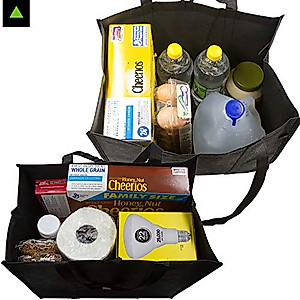 Reusable Grocery Bags Heavy Duty - 5 Pack Extra Large Collapsible Market Totes with Handles, Strong Washable Cloth Fabric Foldable Shopping Bags with Rigid Plastic Bottom for Produce, Food - 15x9.5x13