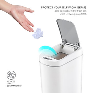 Ninestars 1.85 Gallon Trash Can, Plastic Motion Sensor Trash Can, White, Pack of 1, Durable Fingerprint Proof 7 Liters