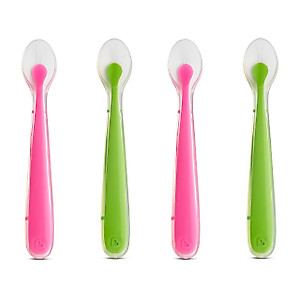 Munchkin® Gentle™ Silicone Spoons, 4 Pack, Pink/Green