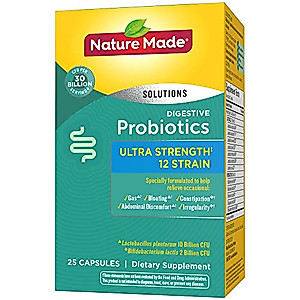 Nature Made Ultra Strength 12 Strain Digestive Probiotics, Dietary Supplement for Digestive Health Support, 25 Probiotic Capsules, 25 Day Supply