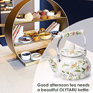 OLYTARU Enamel Teapot floral,Large Porcelain Enameled Teakettle,Colorful Water Tea Kettle pot for Stovetop,Small Retro Classic Design (style01 Growing)