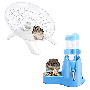 3 in 1 Hamster Water Bottle + Flying Saucer Exercise Wheel for Dwarf Hamster Mouse Rat Hedgehog