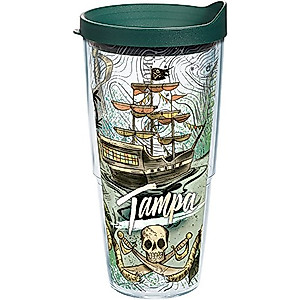 Tervis Florida-Tampa Pirate Insulated Tumbler with Wrap and Hunter Green Lid, 24 oz, Clear