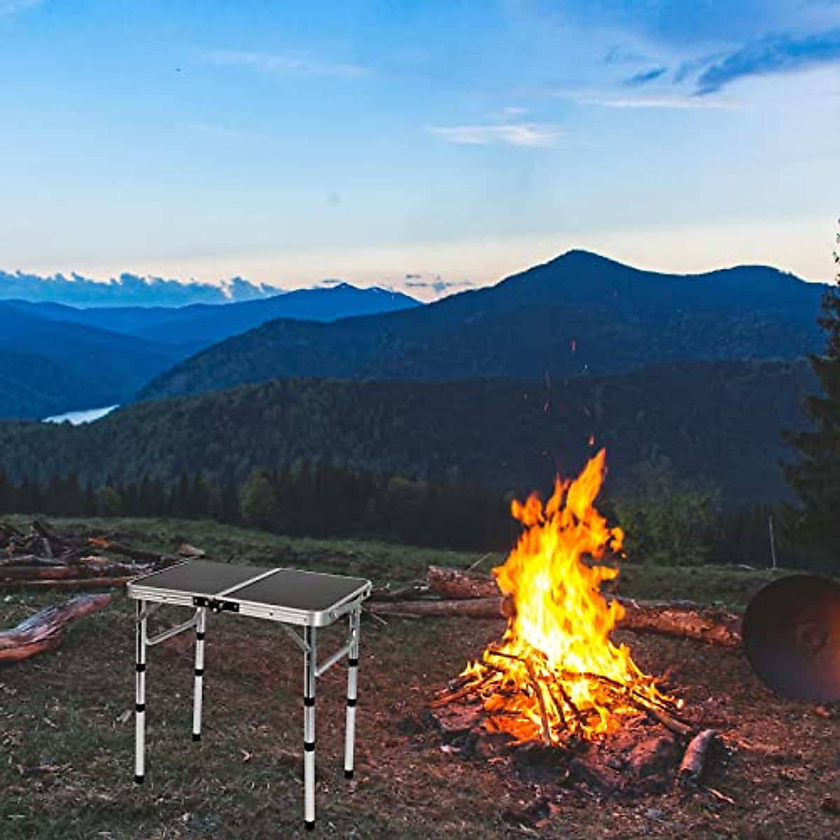 JYEASTZ Folding Table Portable Camping Table with Storage Net, 2ft Aluminum Picnic Table 24" x 16" Adjustable 3-Level Height, Waterproof, Lightweight with Carry Handle for Picnic Beach Outdoor Indoor