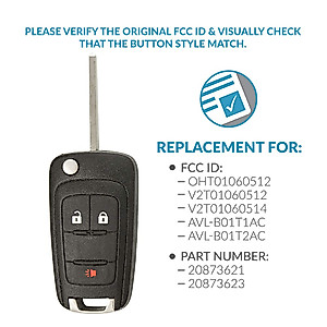 Keyless2Go Replacement for Keyless Remote 3 Button Flip Car Key Fob for OHT01060512 (2 Pack)