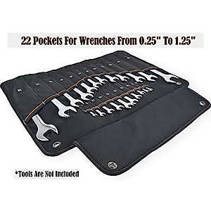 22-Pockets Wrench Roll, 0.25-1.25" Wrench-Set Tool Roll, Wrench roll bag, Tool wrap, Wrench bag, Wrench wrap, Wrench sleeve, Wrench pouch, Wrench tool roll, Wrench holder bag, Wrench roll up organizer