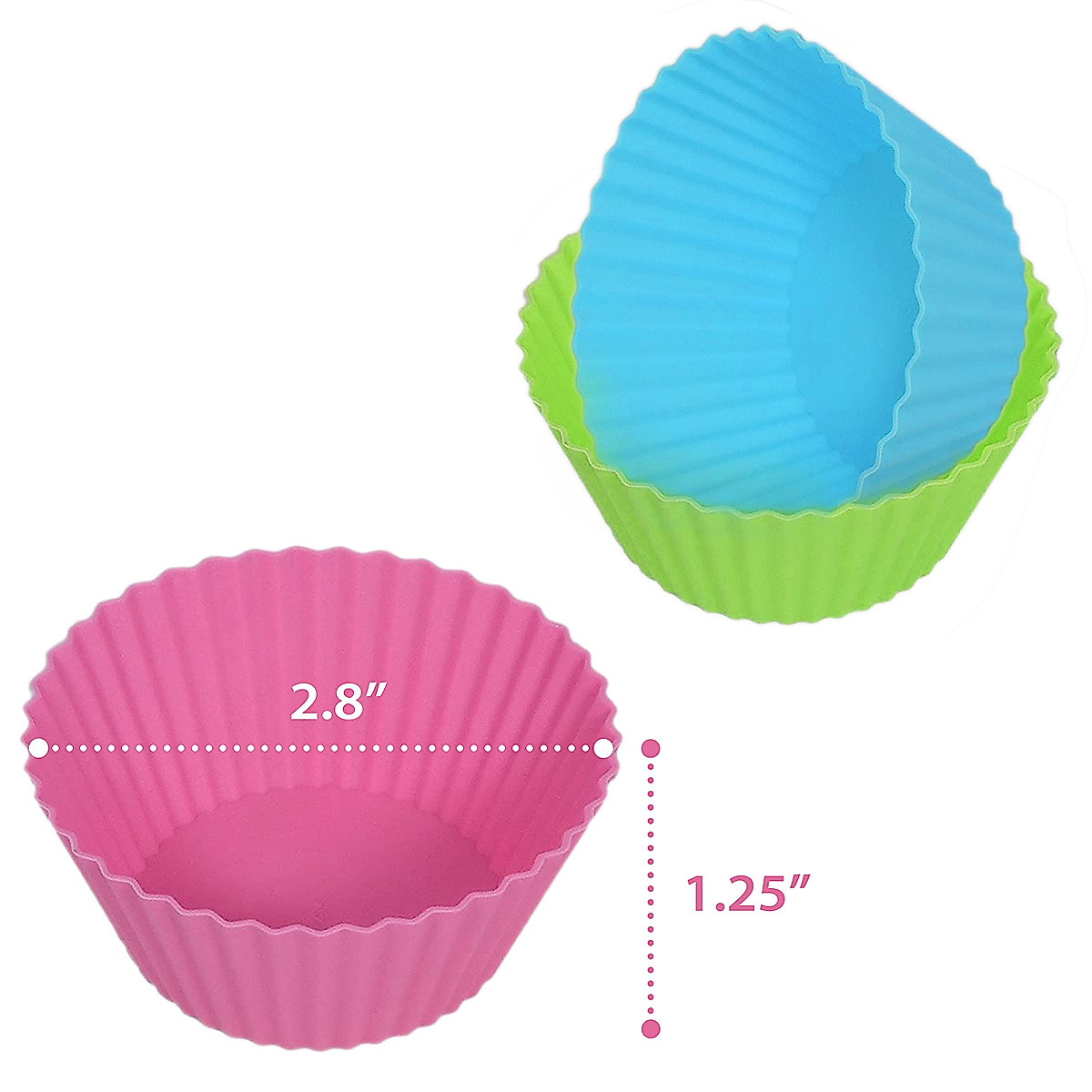 Bakerpan Silicone Muffin Cups - Reusable Cupcake Liners for Baking - Set of 24 Silicone Cupcake Molds - Premium Reusable Cupcake Liners for Baking