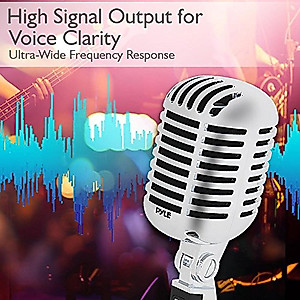 Pyle Classic Retro Dynamic Vocal Microphone - Old Vintage Style Unidirectional Cardioid Mic with XLR Cable Universal Microphone Stand