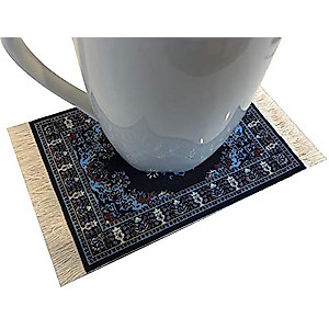 Carpet Coasters, Set of 4 Turkish Rug Style Table Drink mats, Absorbent Kitchen and Dining Accessories, Spill & drip Protection, Rectangular