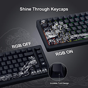 XVX Shine Through Keycaps - Double Shot PBT Keycaps 60 65 75 100 Percent, Side Print Key caps Custom 131 Keys Set, Dye Sub Wave of Kanagawa Key caps for Mechanical Keyboards