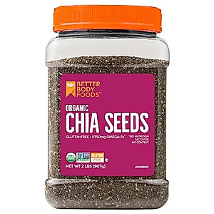 BetterBody Foods Organic Chia Seeds 2 lbs, 32 Oz, with Omega-3, Non-GMO, Gluten Free, Keto Diet Friendly, Vegan, Good Source of Fiber