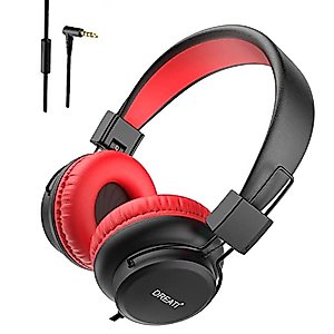 DREATI Kids Headphones with Microphone,Kid On-Earphone for Boys Girls The Gift,Stereo Youth Headset for School/Travel/iPad/PC/Cellphone(Black)