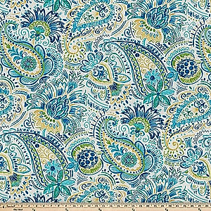 Pillow Perfect Paisley Indoor/Outdoor Split Back Chaise Lounge Cushion with Ties, Plush Fiber Fill, Weather, and Fade Resistant, 72.5" x 21", Blue/Yellow Gilford,