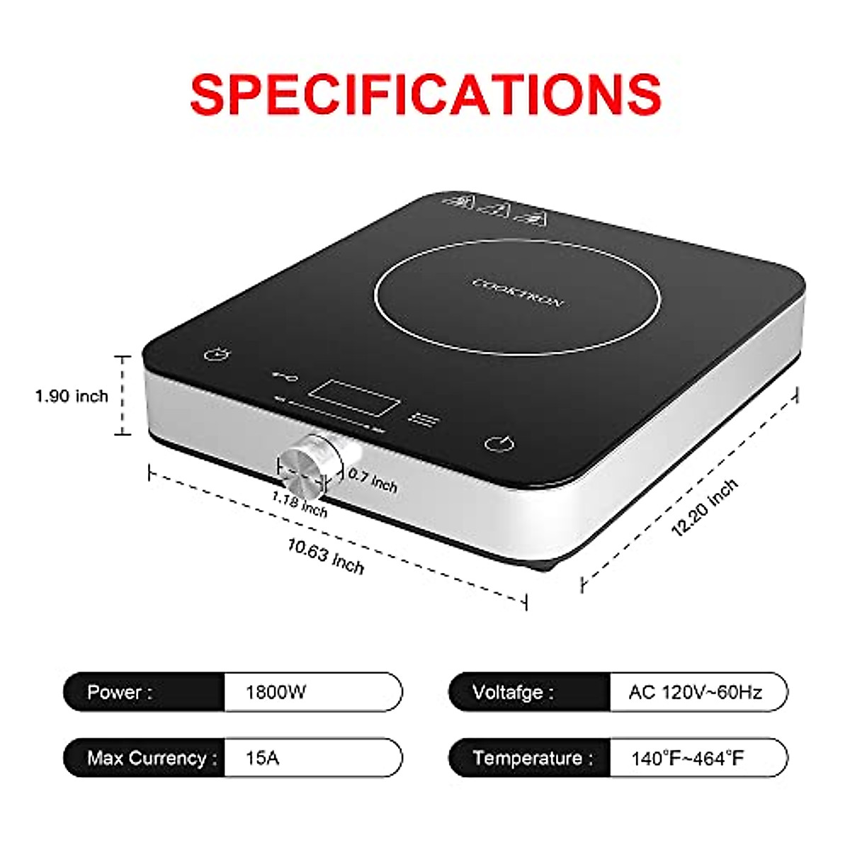 COOKTRON Single Induction Cooktop Countertop Burner with Fast Warm-Up Mode, 10 Temperature 9 Power Settings, Portable Induction Cooker Cooktop 1800w with Child Safety Lock & Timer