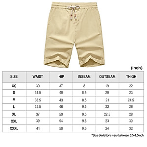 Janmid Men's Linen Shorts Casual Elastic Waist Drawstring Summer Beach Shorts Light Khaki M