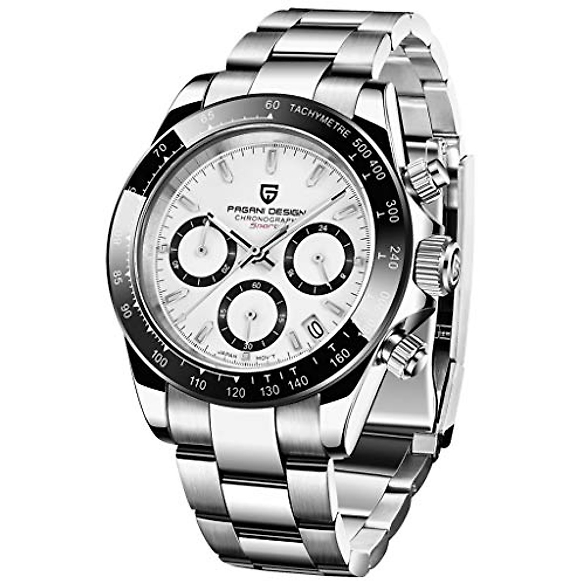 Pagani Design Daytona Homage Men's Quartz Watches Japan Movement Ceramic Bezel Stainless Steel Band Screw-in Crown Waterproof Sport Chronograph Watch