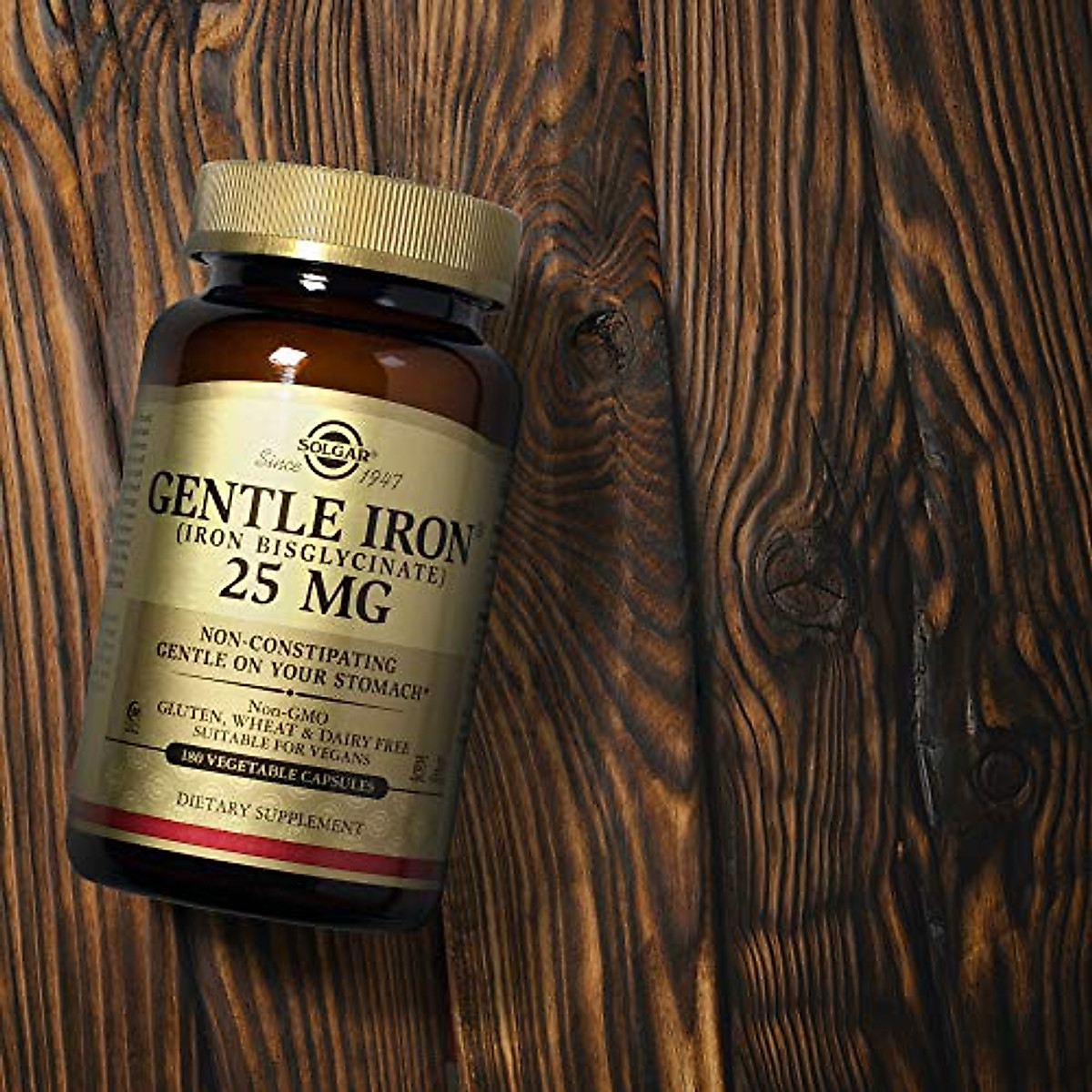 Solgar - Gentle Iron 25 mg Vegetable Capsules 180 Count 2 Pack Easy on Stomach, Promote Red Blood Cell Production.