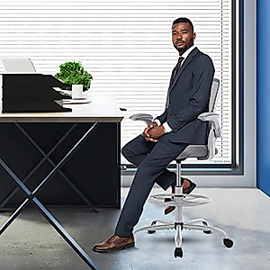 Drafting Chair - Tall Office Chair for Standing Desk Mesh Chair with Mid-Back and Height Adjustable Swivel Chair with Lumbar Support and Flip-up Armrests for Adults