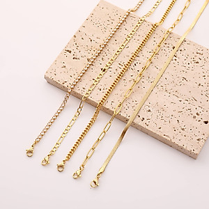 GMSOL Ankle Bracelets for Women 14k Gold Plated Waterproof Layered Cuban Figaro Link Chain Anklets Set Gold Herringbone Chain Anklets Jewelry Gift