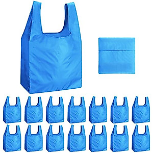 Chumia 50 Pack Reusable Grocery Bags Foldable Portable Shopping Bags Polyester Washable Grocery Bag with Handles (Sky Blue)