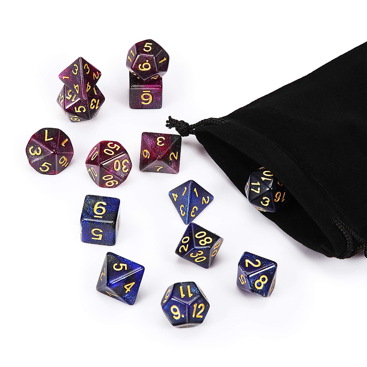 Gejoy 14 Pieces 7-die Dice Set Polyhedral Dice Compatible with Dungeons and Dragons with Black Pouch