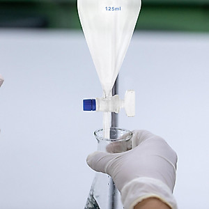 Separatory Funnel Pear Funnels, 125ml Thickened Glass Separating Funnel, Leak-Proof Screw Cap, Stopcock Style and Logo Color Random, Lab Glassware