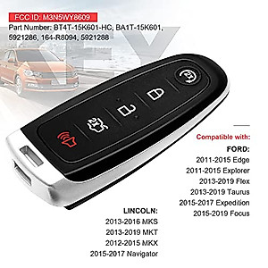 VOFONO Car Key Fob Keyless Entry Smart Remote fits for Ford Explorer Edge 2011-2015 Flex Taurus 2013-2019 Expedition Focus Lincoln MKS MKT MKX Navigator P/N: M3N5WY8609