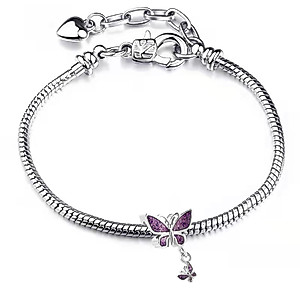 Chili Jewelry Sparkling Dangle Butterfly Charm Beads Compatible With Pandora Charms Bracelets (Purple)