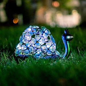 VCUTEKA Solar Light Outdoor Waterproof - Metal Turtle Floral Solar LED Lights Garden Figurine Light for Patio Lawn Yard Decor, Ideal Gift