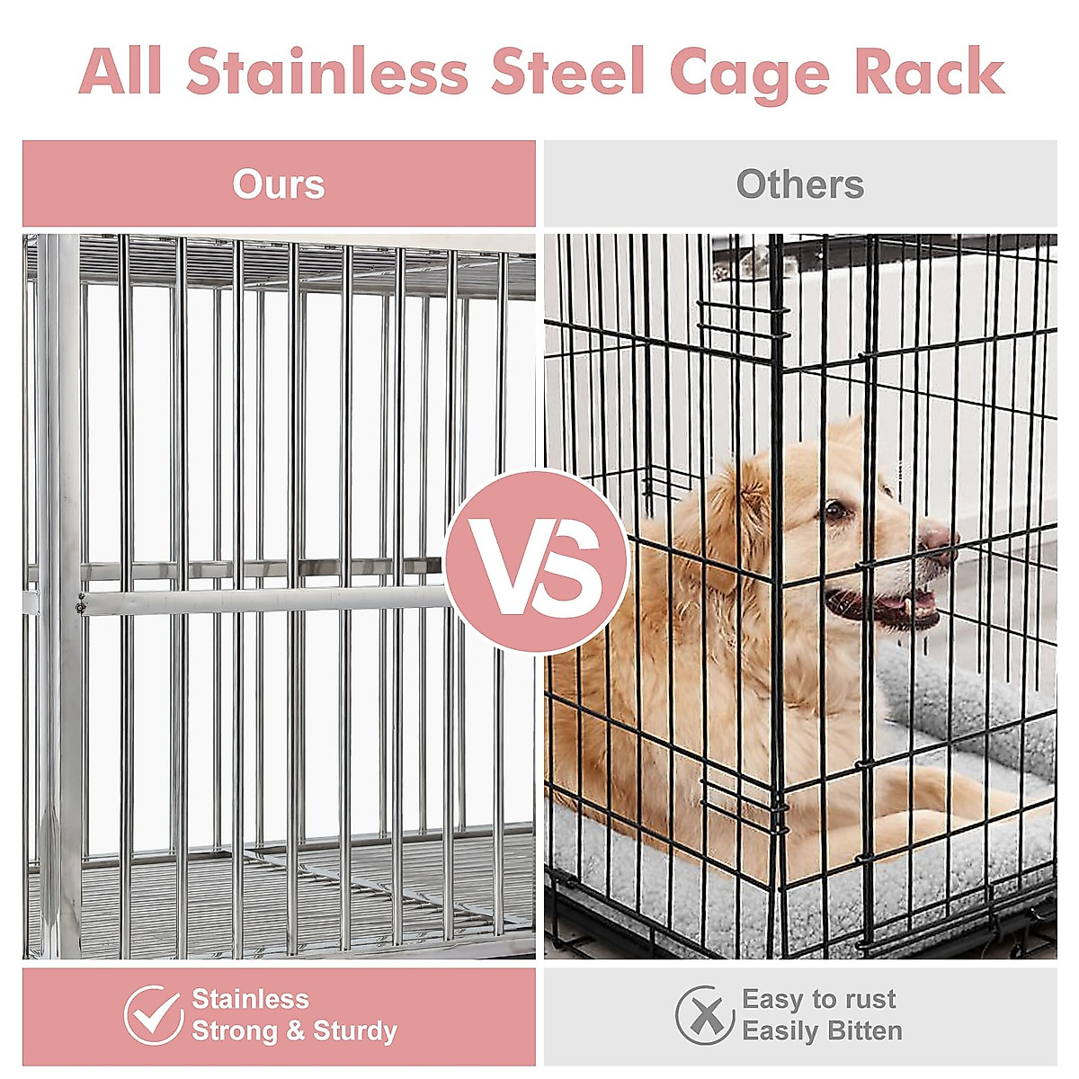 38" Heavy Duty Indestructible Dog Crate Steel Escape Proof Dog Cage Kennel for Small Medium Large Dogs Indoor Double Door High Anxiety Dog Crate with Wheels, Lock& Removable Tray, Silver (38 Inch)