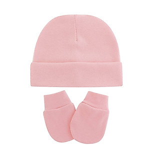 UTTPLL Baby Hats Mittens Set Unisex Newborn Beanie Cap No Scratch Cotton Gloves Toddler Boy Girl Hospital Hat 0-6 Months Pink One Size