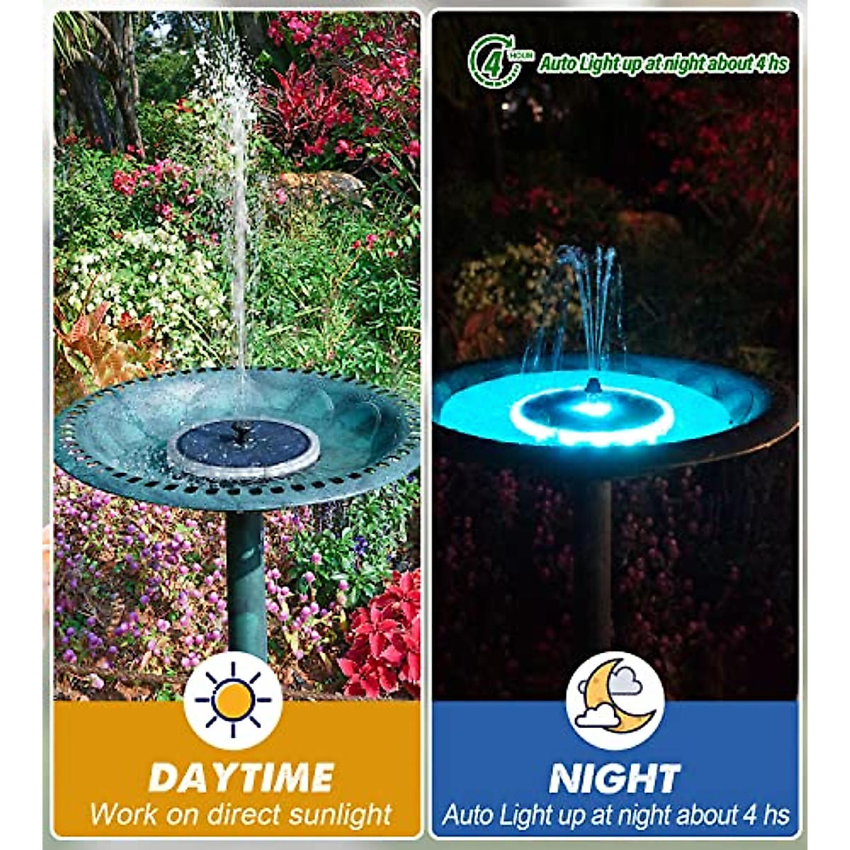Yzert Solar Fountain Matte Panel with 4000 Capacity Battery, 4W Floating Solar Bird Bath Fountains with 8 Nozzles & 4 Fixed Rods, Solar Fountain Pump for Bird Bath,Garden, Pond, Outdoor