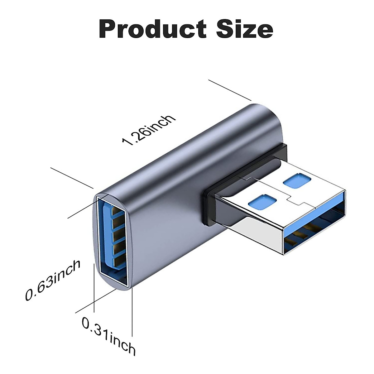 AreMe 90 Degree USB 3.1 Adapter 2 Pack, Left Angle USB A Male to Female Converter Extender for PC, Laptop, USB A Charger, Power Bank and More