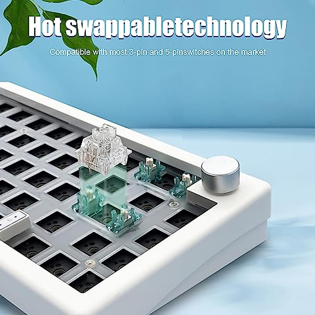 BOYI GMK67-65% Barebones Keyboard Kit,Hot Swap BT5.0/2.4G/Type-C Tri-Mode Wireless RGB Mechanical Keyboard PCB Mounting Kit with Silicone Pad,South-Facing LEDs Customized Keyboard Kit(White+Knob)