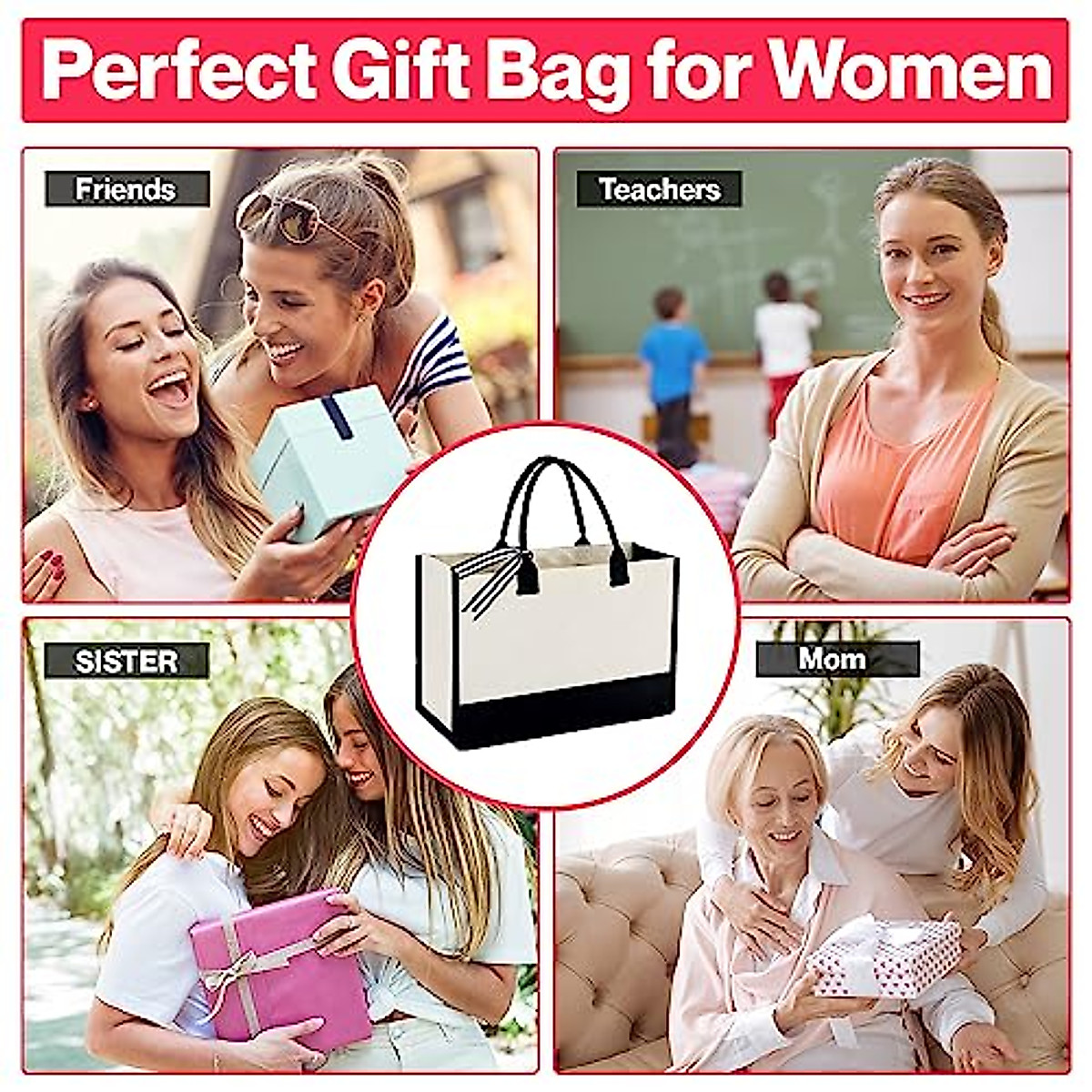 CONTROL KITCHEN Personalized Initial Tote Canvas Beach Bag, Monogrammed Gift Tote Bag for Women, Gift Package Included