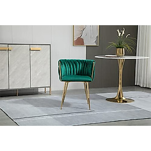 SZLIZCCC Modern Velvet Dining Chair, Curved Mid Back Support Living Room Chair, Woven Trim Gold Frame Trim Chaipholr, Ustered Club Chair， for Dining Room, Kitchen, Dressing (Emerald Set of 2)