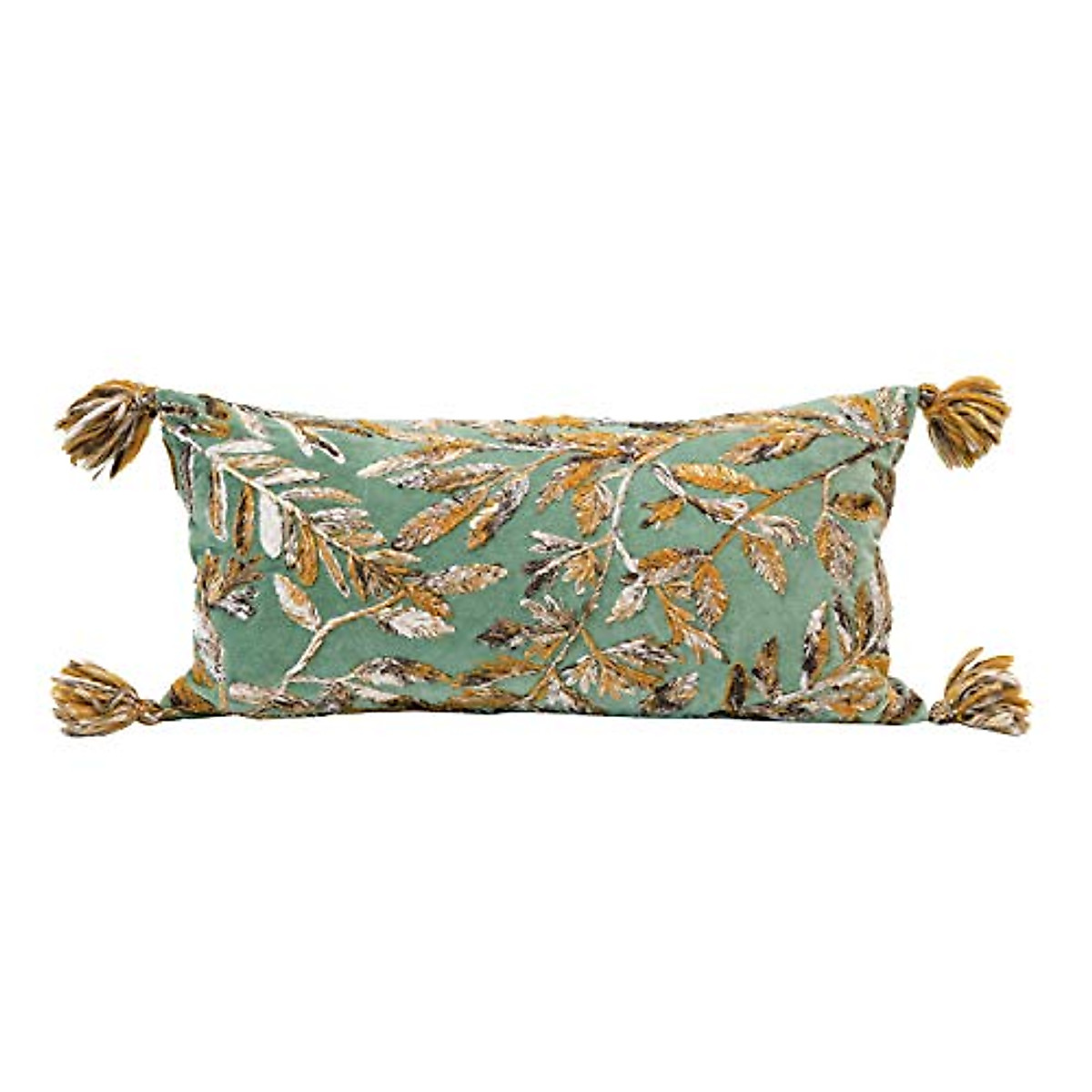 Creative Co-Op 24" L x 12" H Cotton Lumbar w/Embroidered Leaves & Tassels, Multi Color Pillows