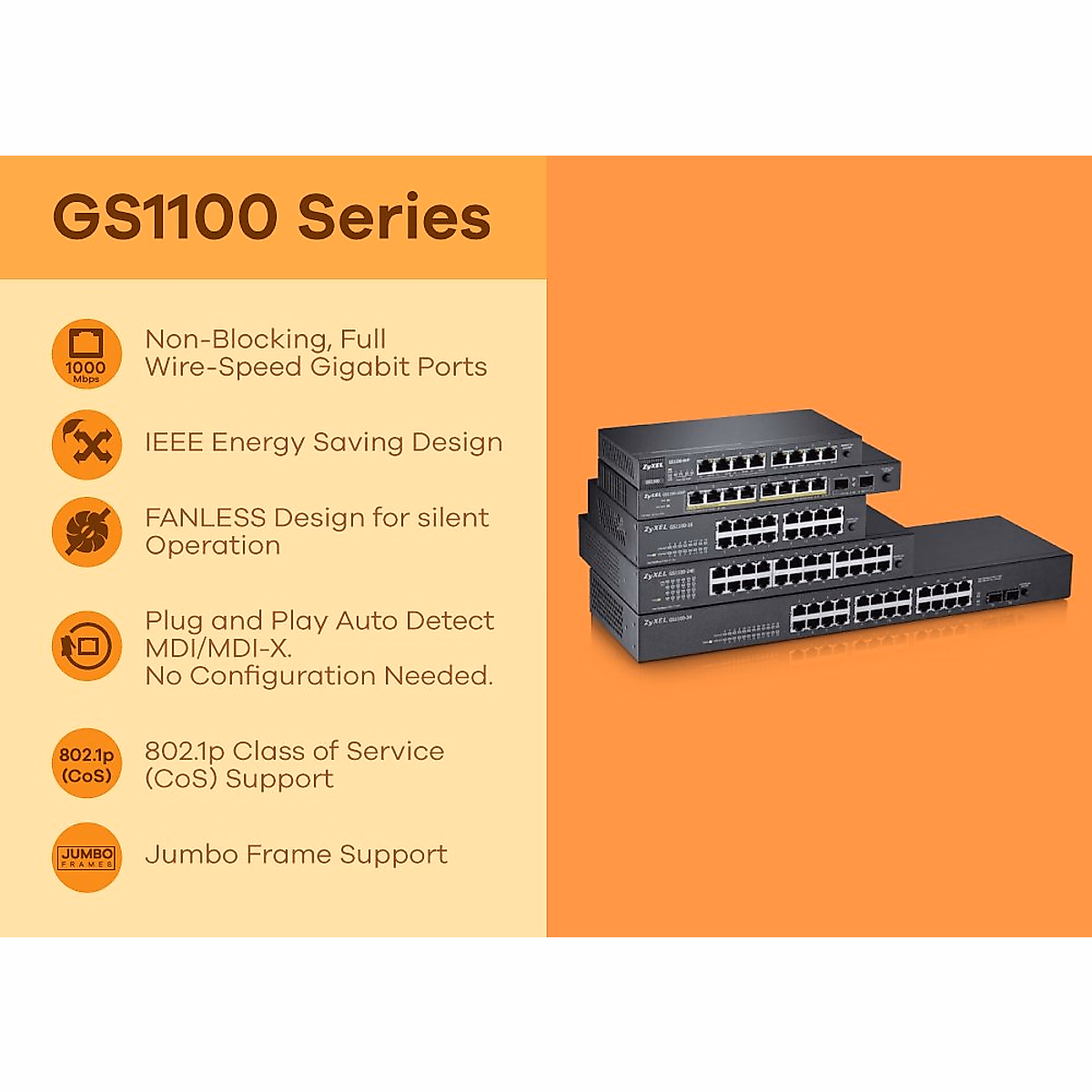 Zyxel 16-Port Gigabit Ethernet Unmanaged Switch - Fanless Design [GS1100-16]