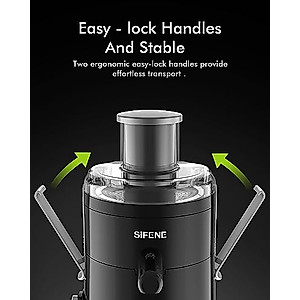 Juicer Machines, SiFENE Compact Centrifugal Juicer Extractor, Juice Maker for Vegetable and Fruit with 3-Speed Setting, BPA Free, Easy to Clean, Black